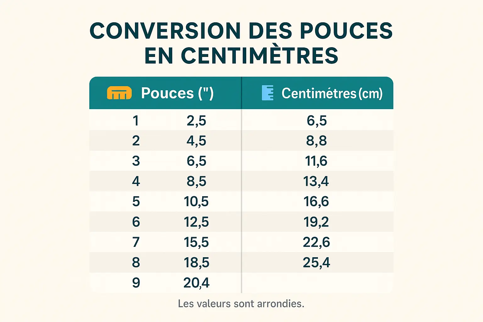 ᐅ Convertisseur de pouces en cm : tableau de conversion & calcul - ICOM